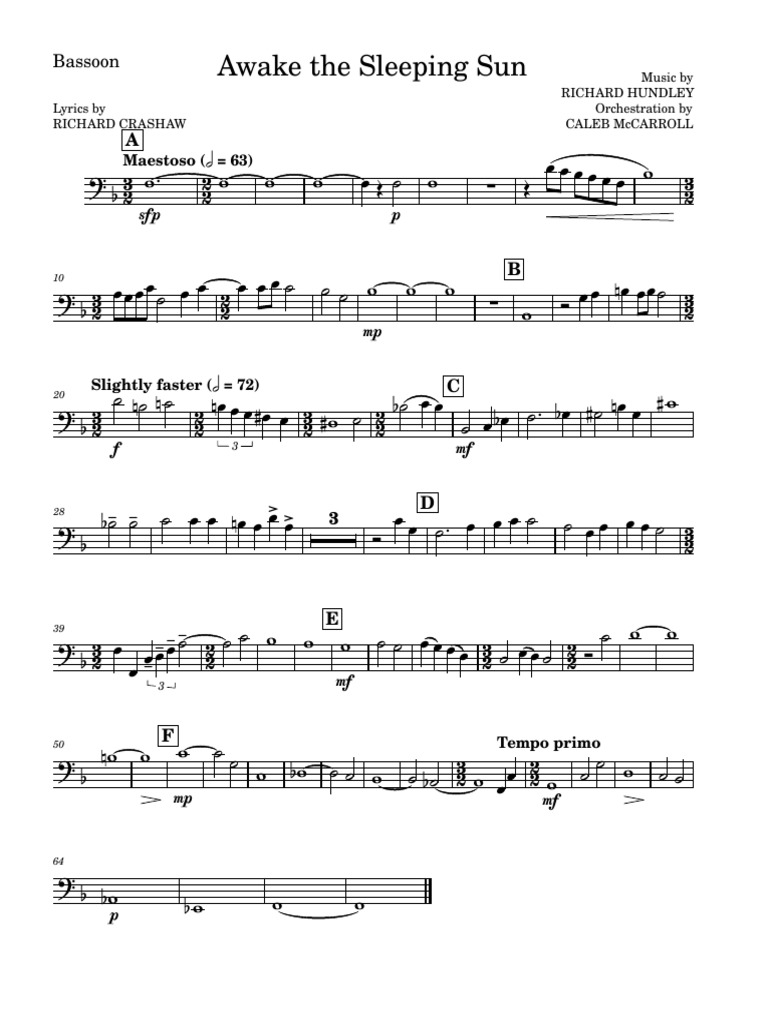 Awake the Sleeping Sun: A Bassoon Concerto by Richard Hundley | PDF ...