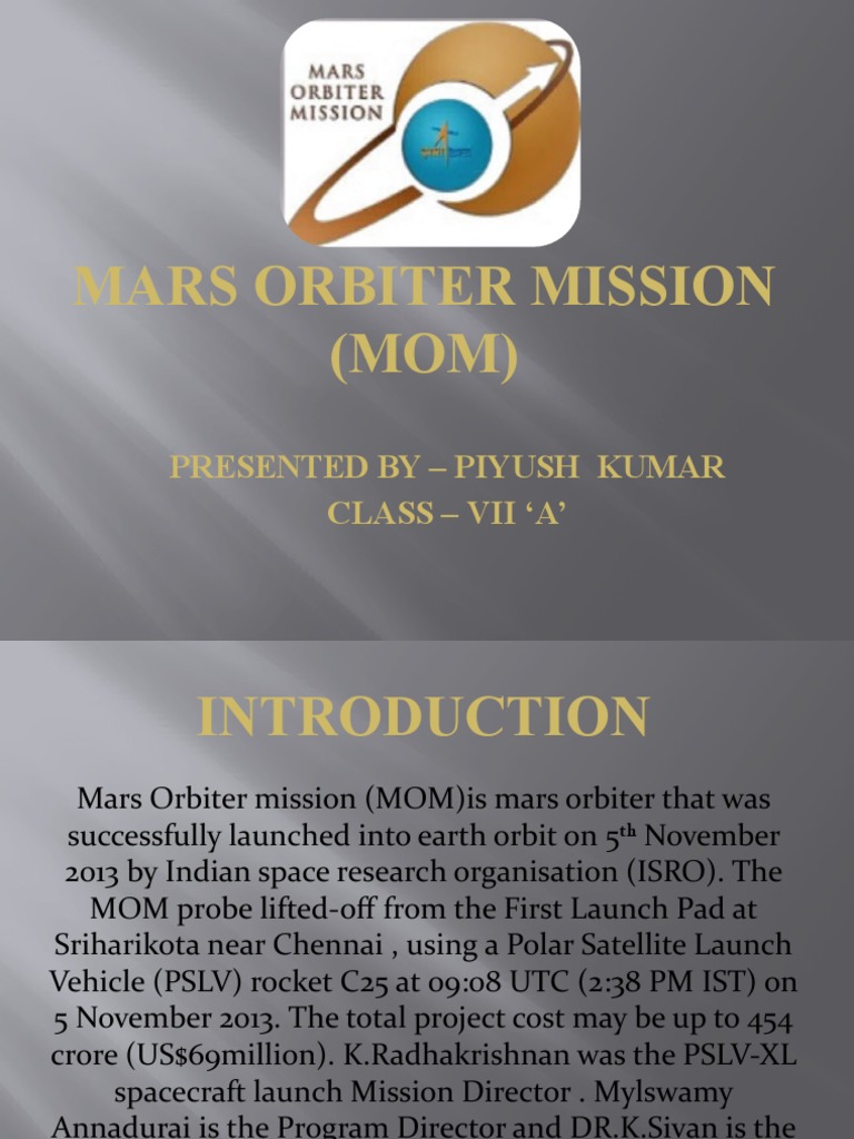 Mars Orbiter Mission Overview | PDF | Mars | Bodies Of The Solar System