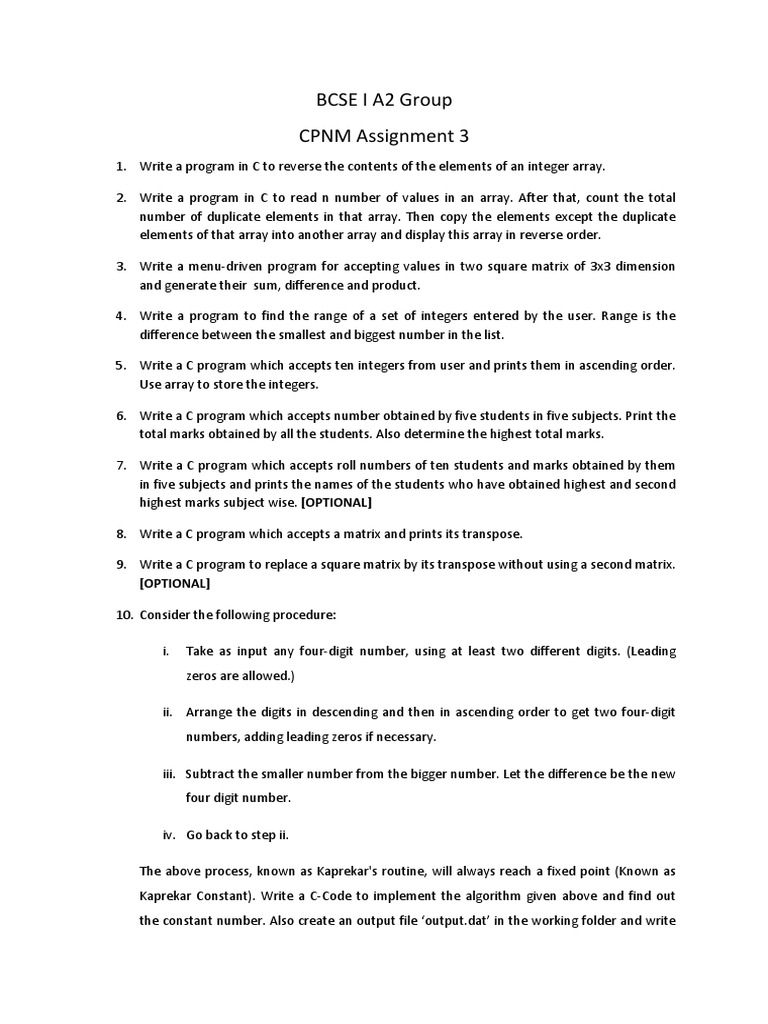 BCSE I A2 Group CPNM Assignment 3: (Optional) | PDF | Matrix ...