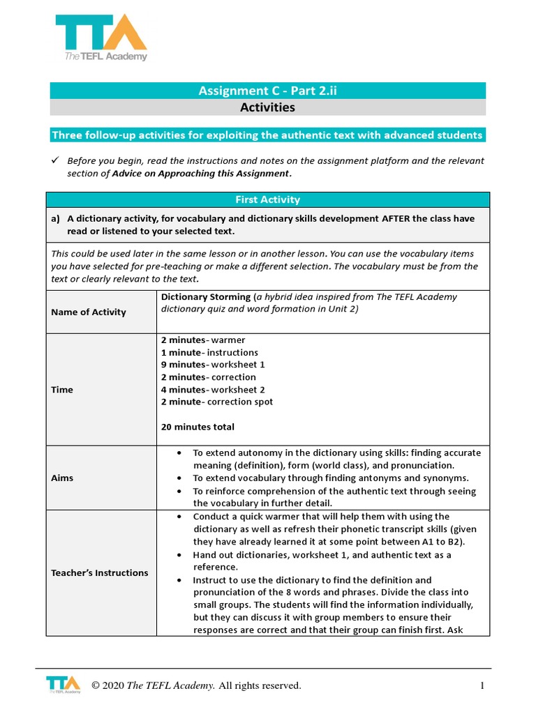 Assignment C - Part 2.ii: Activities | PDF | Vocabulary | Websites