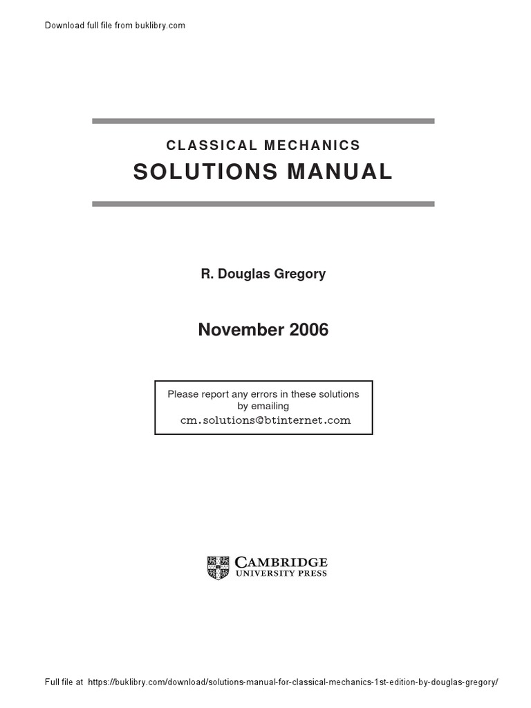 Solutions Manual For Classical Mechanics | PDF | Classical Mechanics ...