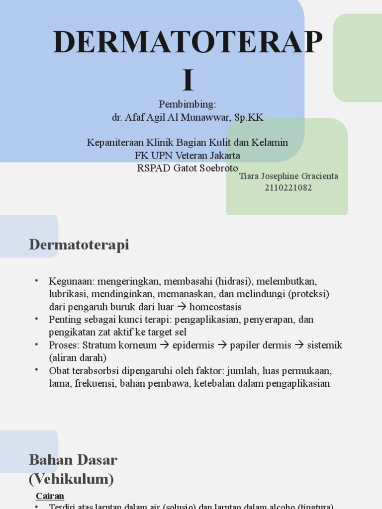 Presentasi Teori - Dermatoterapi - Tiara Josephine Gracienta | PDF