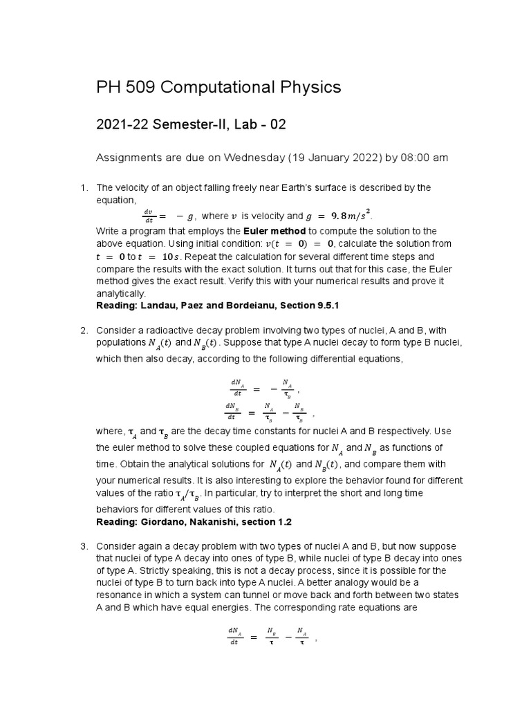 PH 509 Computational Physics: 2021-22 Semester-II, Lab - 02 | PDF ...
