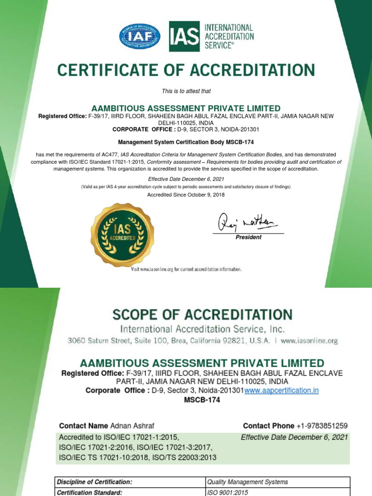 Certificate of Accreditation for Aambitious Assessment Private Limited ...
