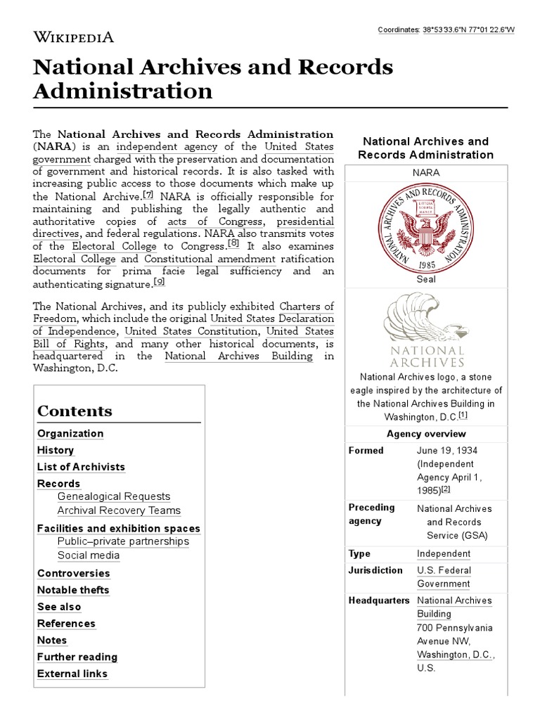 U.S. National Archives Overview | PDF | National Archives And Records ...