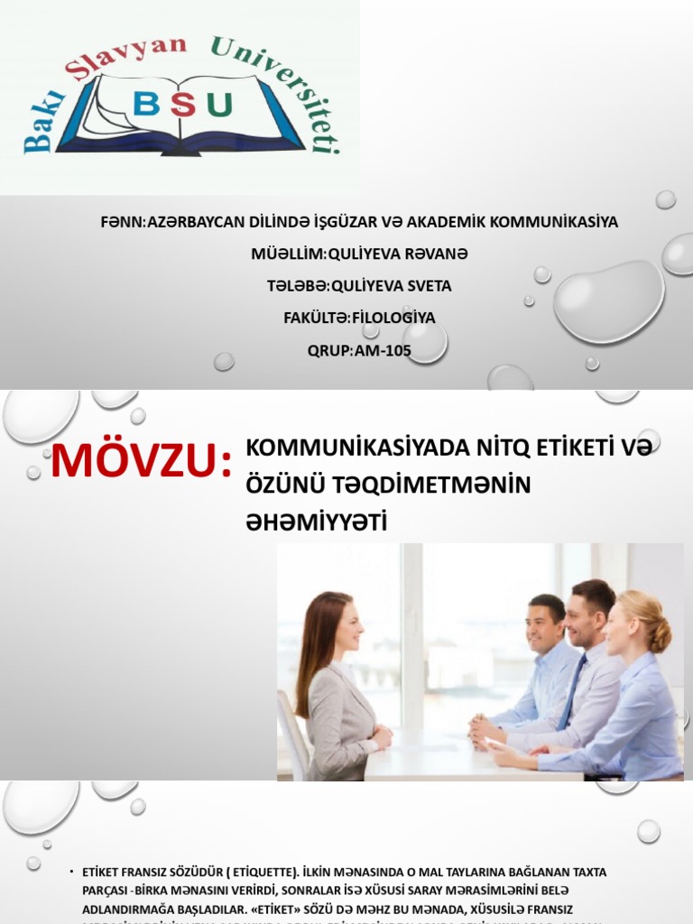 Kommunikasiyada Nitq Etiketi Ve Özünütəqdim Etmənin Əhəmiyyəti | PDF