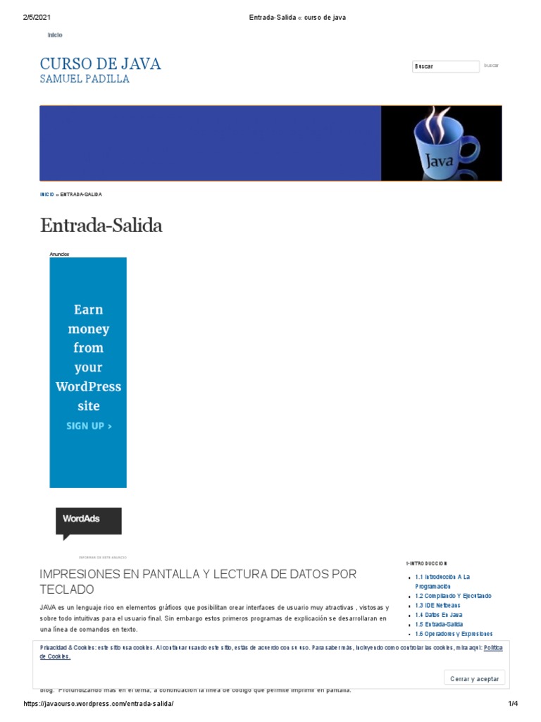 Entrada Salida JoptionPane Curso de Java | PDF | Java (lenguaje de programación) | Cookie HTTP