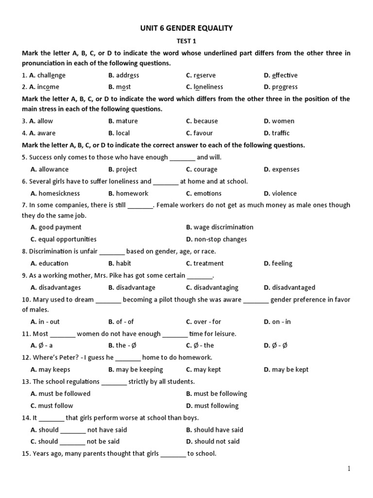 Unit 6 Gender Equality | Download Free PDF | Woman | Violence