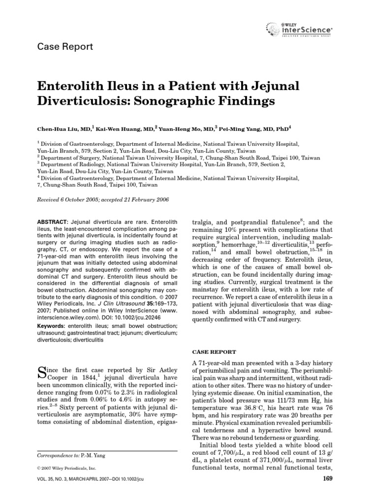 Enterolith Ileus in A Patient With Jejunal Diverticulosis, Sonographic ...