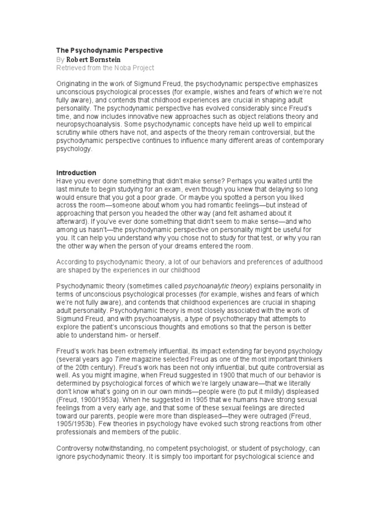 The Psychodynamic Perspective | PDF | Psychodynamics | Psychology