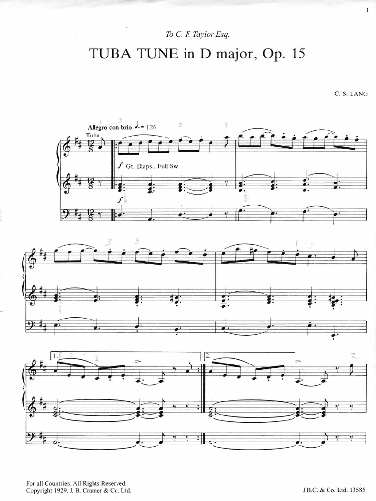 Tuba Tune in D Major C S Lang Organ | PDF | Performing Arts | Keyboard ...