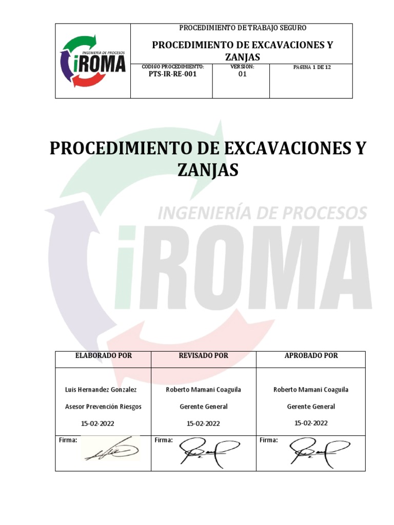 Procedimiento de Excavaciones y Zanjas | PDF | Agua