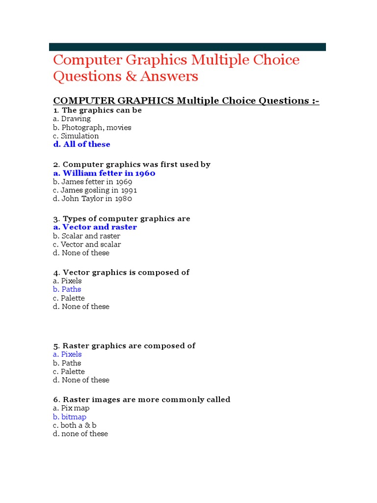 601-Computer Graphics MCQs | PDF | Display Resolution | Pixel
