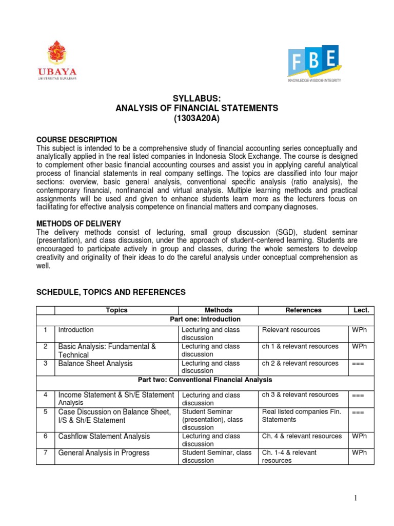 Syllabus: Analysis of Financial Statements (1303A20A) : Course ...