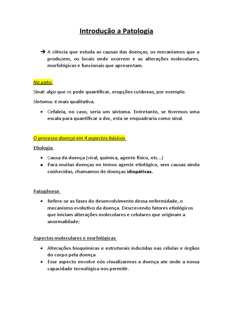 Introdução A Patologia | PDF | Patologia | Medicina Clínica