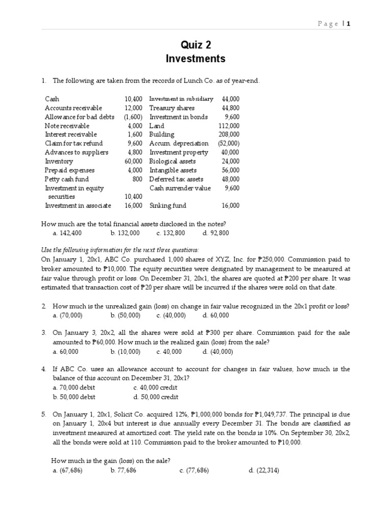 Financial Assets and Investment Gains Quiz | PDF | Investing | Debits ...