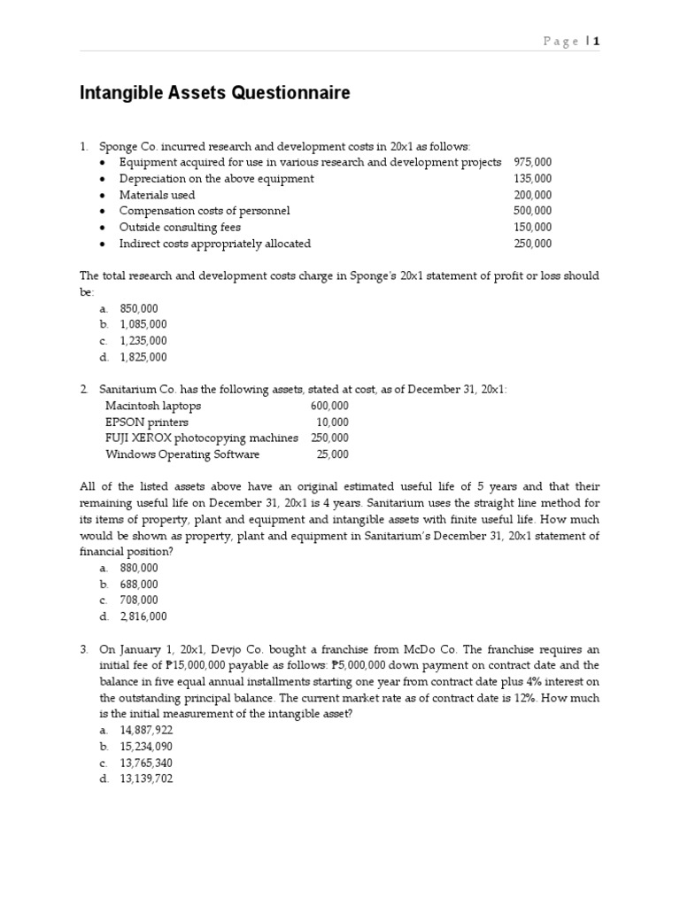 Intangible Assets Questionnaire Insights | PDF | Cost | Expense