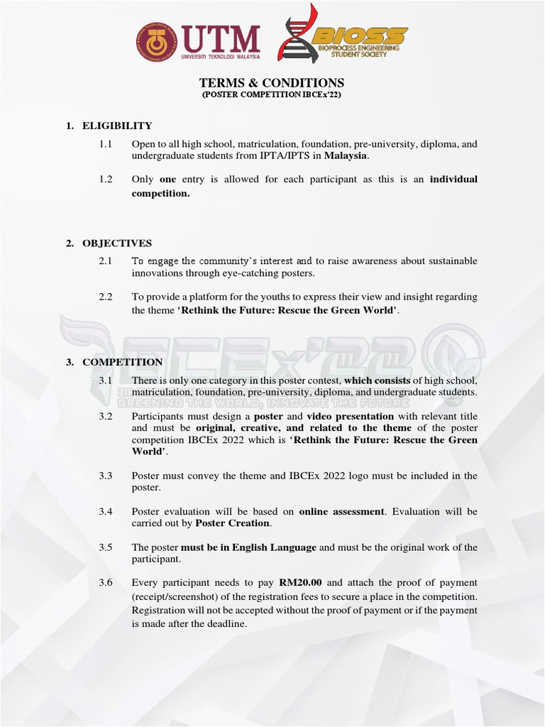 Terms and Condition Poster Competition Ibcex22 | PDF | Communication