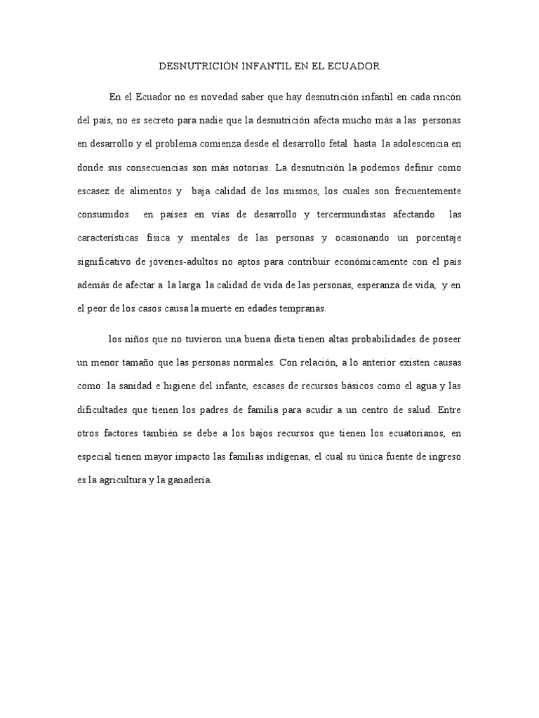 Desnutricion Infantil En El Ecuador Pdf