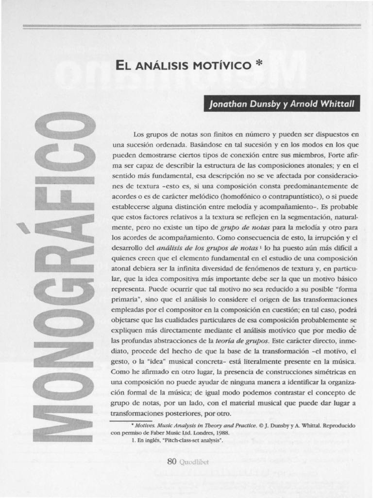 Jonathan Dunsby - Analisis Motivico | PDF | Acorde (Música) | Armonía