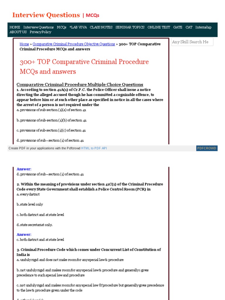 300+ Top Comparative Criminal Procedure Mcqs and Answers: Any Skill ...