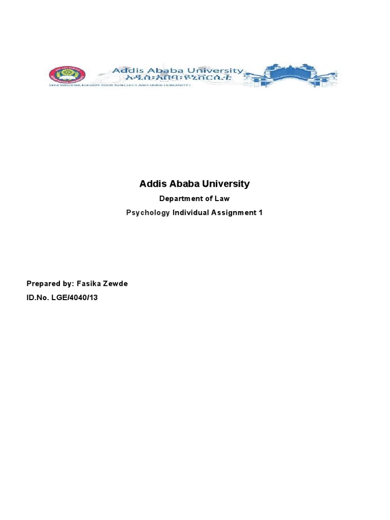 Addis Ababa University: Department of Law Individual Assignment 1 | Download Free PDF | Id ...