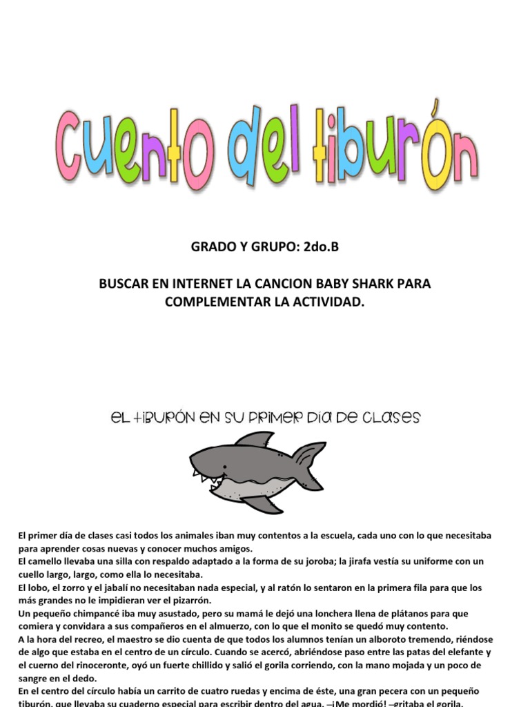 Cuento El Tiburon en Su Primer Dia de Clases. | PDF