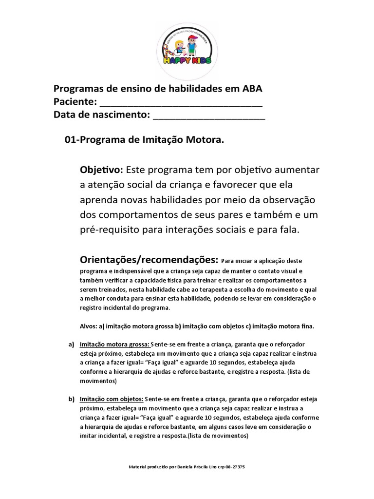 Programa Aba Imitaçao Motora (Salvo Automaticamente) | PDF