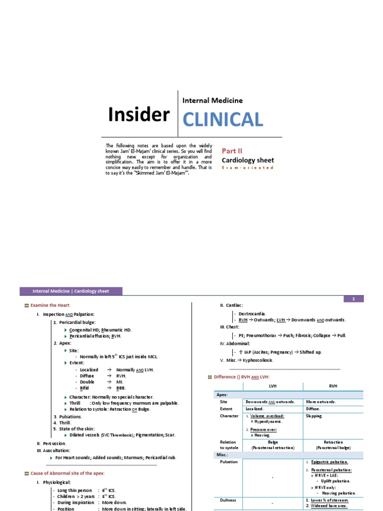 Insider Clincal Internal Medicine Cardiology Sheet 2 | PDF | Pulse | Aorta