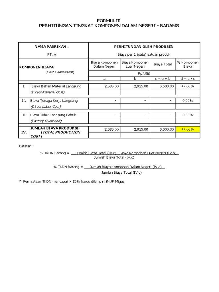 01.a. Form TKDN Barang Satuan - ESDM | PDF