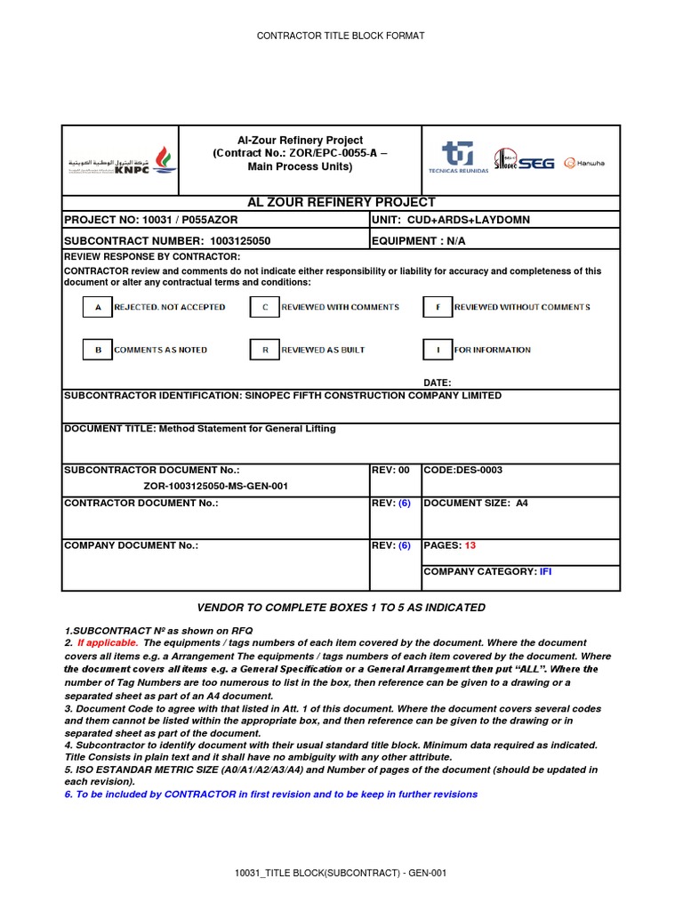 Method Statement For General Lifting | PDF | Crane (Machine) | Document