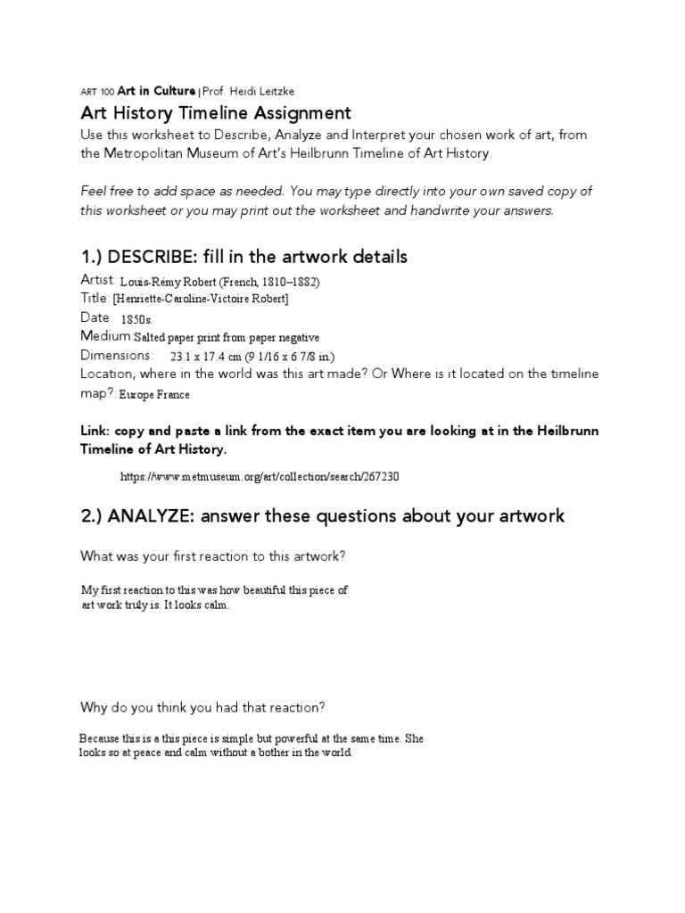 Visual Analysis Timeline Project Worksheet | PDF | Vision | Cognitive ...