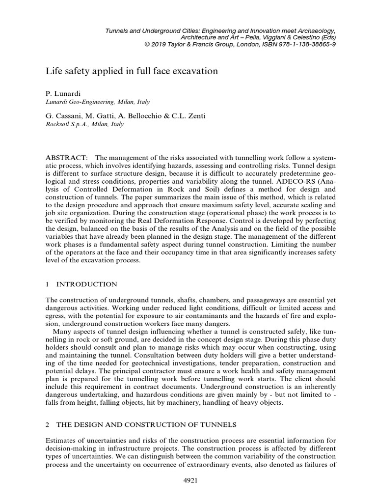 Life Safety Applied in Full Face Excavation | PDF | Tunnel ...