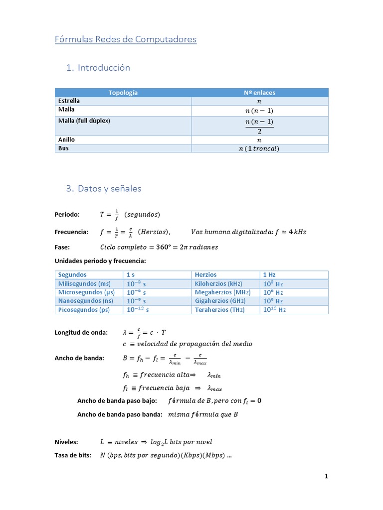 Formulas - Redes II | PDF | Telecomunicaciones | Ciencias de la Computación