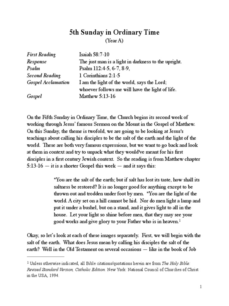 5th Sunday Ordinary Time Transcript Year A | PDF | Jesus | Sacrifice