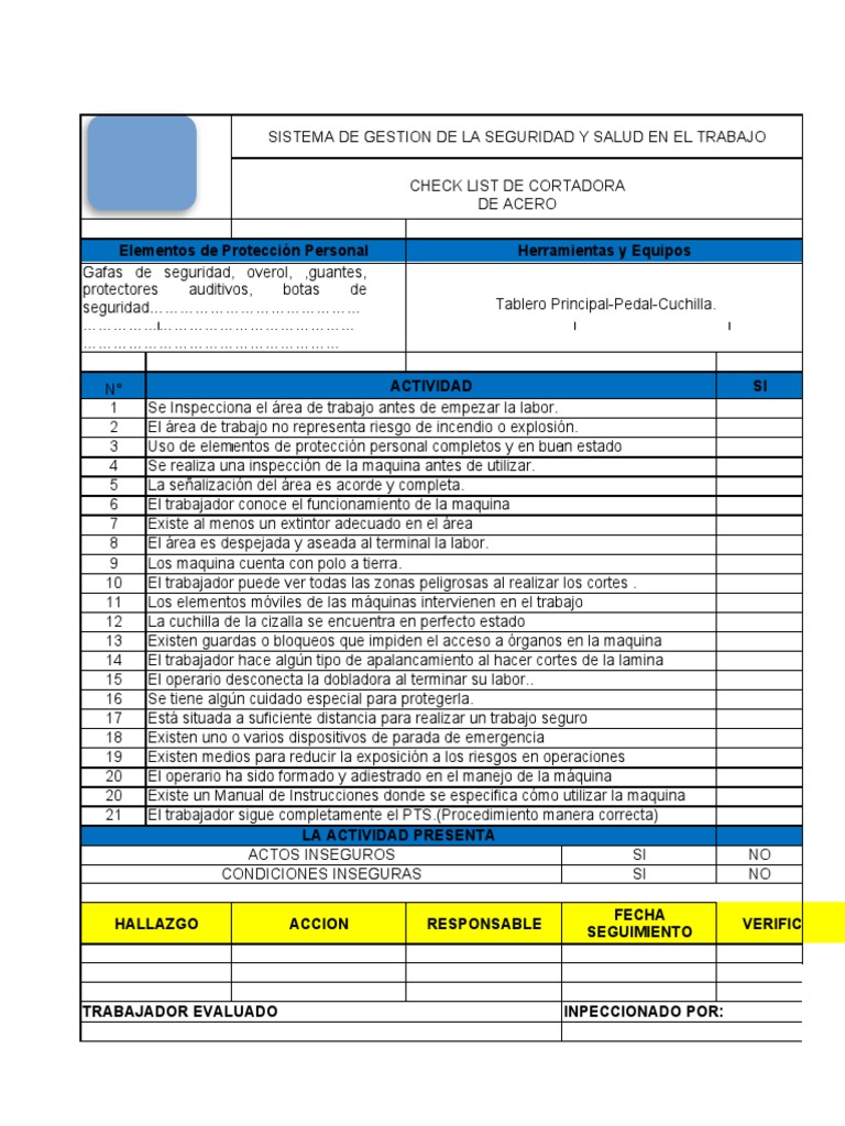 26 Check List Cortadora | PDF