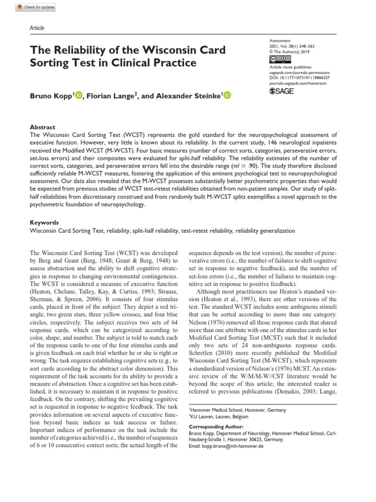 Wisconsin Card Sorting | PDF | Psychometrics | Cognition