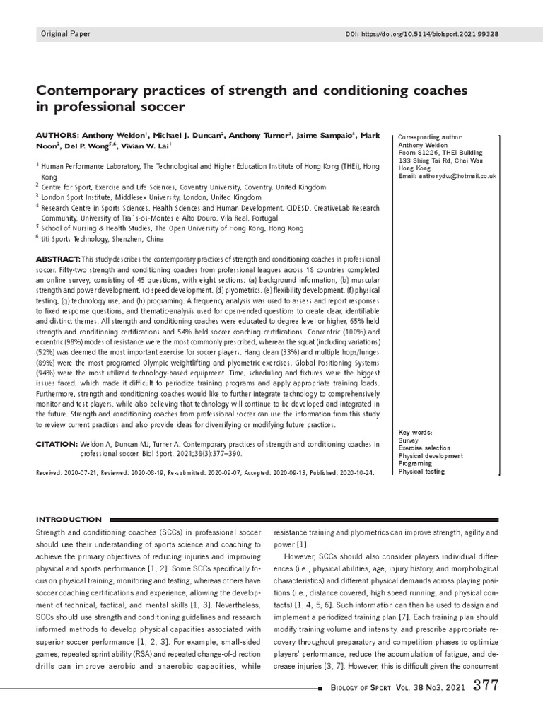 Contemporary Practices of Strength and Conditioning Coaches in ...