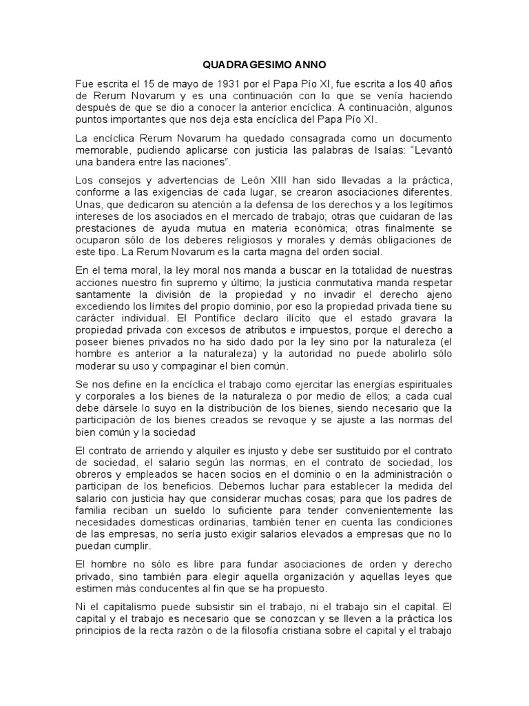 Continuando la reflexión social: La encíclica Quadragesimo Anno de Pío ...