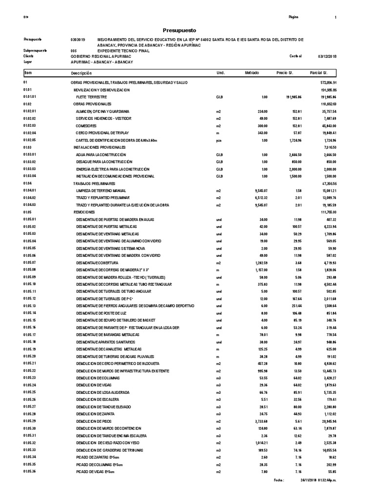 Presupuesto General | PDF | Hormigón | Ingeniero civil