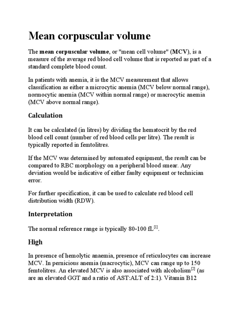 Mean Corpuscular Volume | PDF