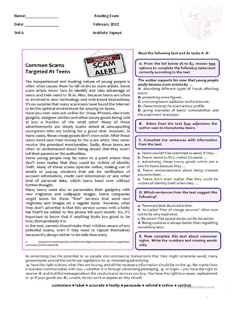 3rd Year-Reading Exam | PDF
