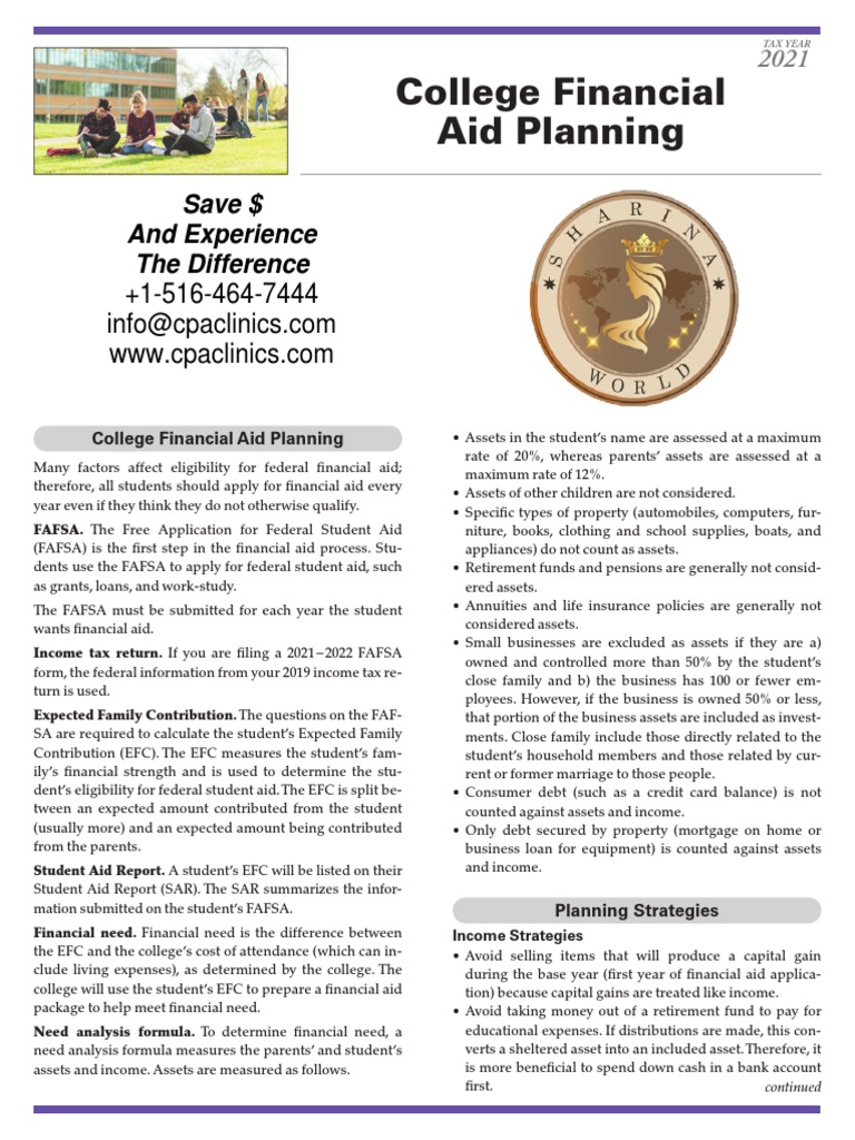 College Financial Aid Planning 2021 | PDF | Taxes | Debt