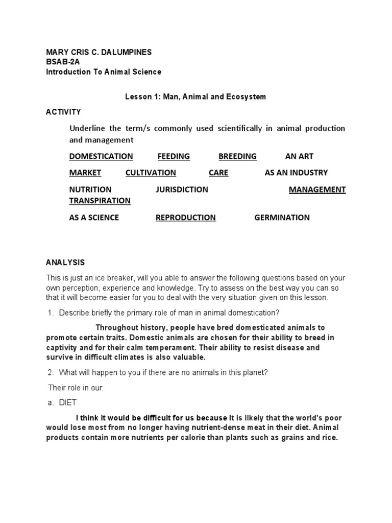 Underline The Term/s Commonly Used Scientifically in Animal Production ...
