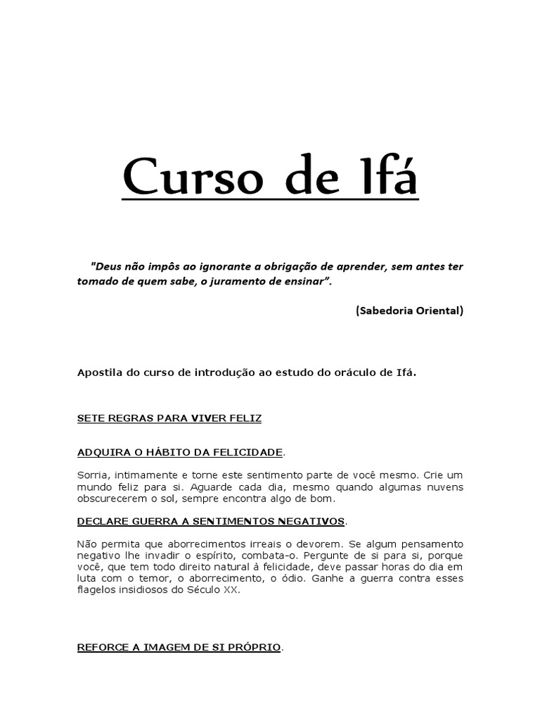 Curso De Ifá Parte I Pdf Oráculo Mente
