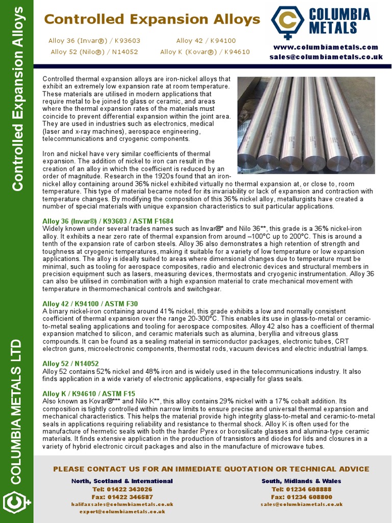 Controlled Expansion Alloys | PDF | Thermal Expansion | Glasses