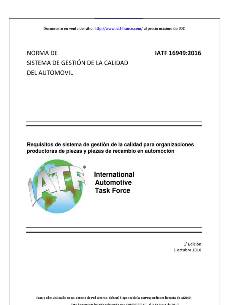 Norma - IATF 16949 2016 | PDF | Calidad (comercial) | Sistema de manejo ...