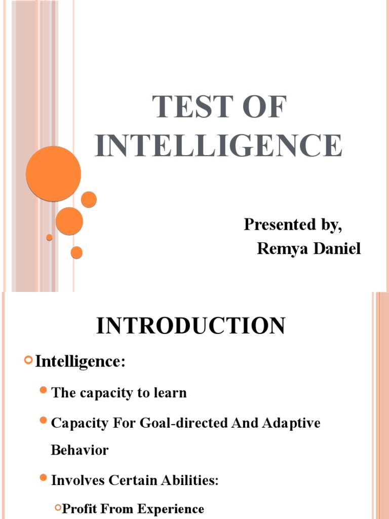 Test of Intelligence: Presented By, Remya Daniel | PDF | Wechsler Adult ...