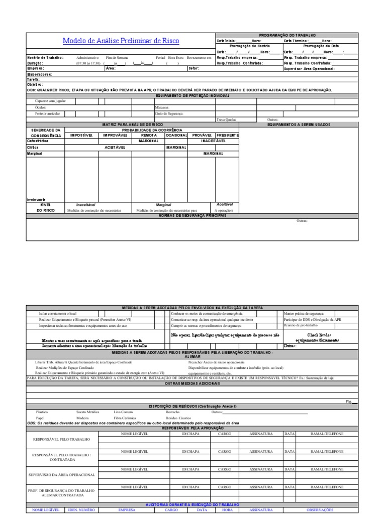 (Modelo de APR - Análise Preliminar de Risco | PDF | Desperdício