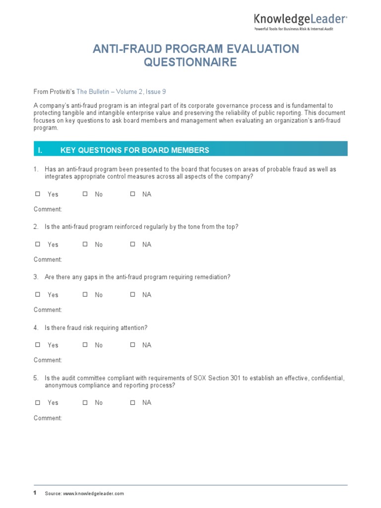 Anti-Fraud Program Evaluation Questionnaire | PDF | Business